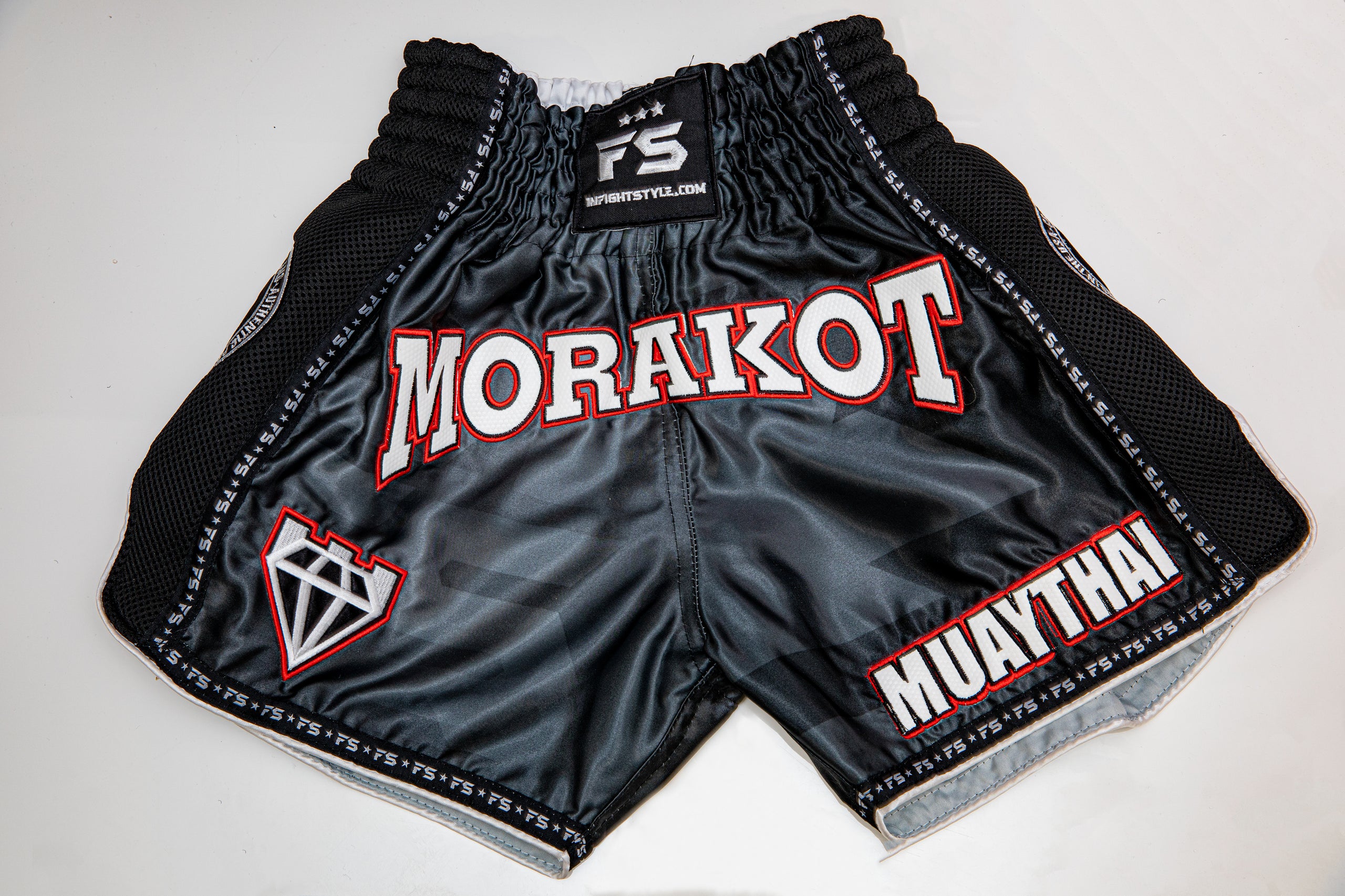 ADULT Morakot x Infightstyle Black Retro Muaythai Shorts | Morakot Fight Gear